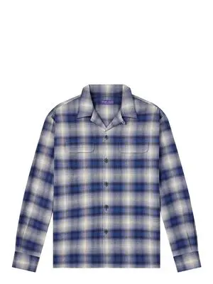 Ralph Lauren Purple Label Checked Cotton And Cashmere-blend Shirt - Blue
