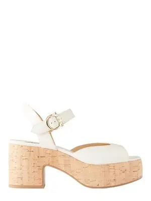 FERRAGAMO Nerea 90 Leather Platform Sandals - Neutrals