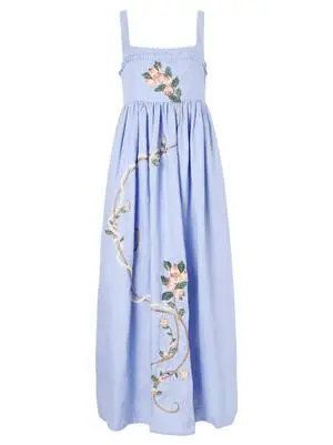 Agua Bendita Barbara Navegante Embellished Linen Maxi Dress - Blue