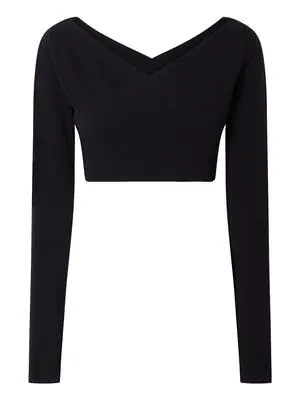 Alaïa Alaïa Cropped Cotton-Blend Crepe Top Black