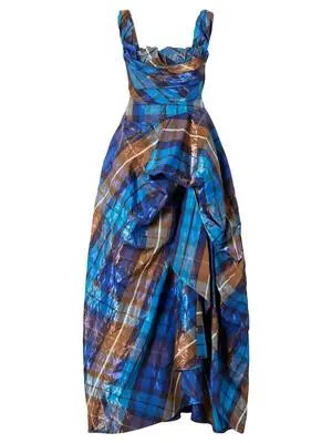 VIVIENNE WESTWOOD Asymmetric Checked Organza-cloqué Gown - Blue