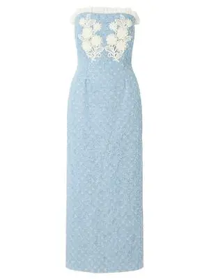RODARTE Appliquéd Sequin-embellished Lace-trimmed Denim Midi Dress - Blue