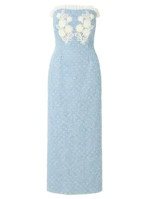 RODARTE Appliquéd Sequin-embellished Lace-trimmed Denim Midi Dress - Blue