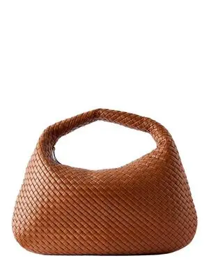 Bottega Veneta Maxi Veneta Intrecciato Leather Shoulder Bag Brown