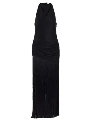 Cult Gaia Noosha Fringed Silk Halterneck Maxi Dress - Black