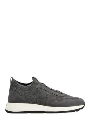 TOD'S Leather And Knit Lace-up Sneakers - Grey