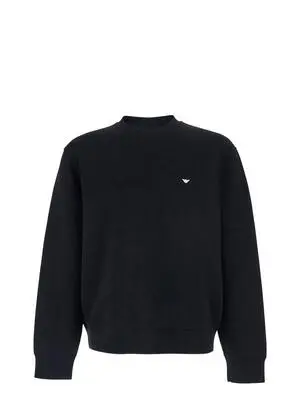 Emporio Armani Cotton Crewneck Sweatshirt With Logo Embroidery - Black
