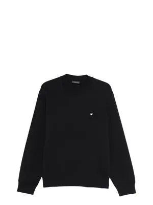 Emporio Armani Cotton Crewneck Sweatshirt With Logo Detail - Blue
