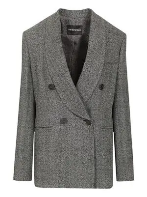 Emporio Armani Double-breasted Notched Lapel Blazer - Black