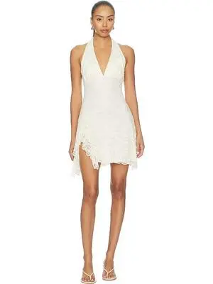 Steve Madden Lace Halterneck Dress With Slit - Cream