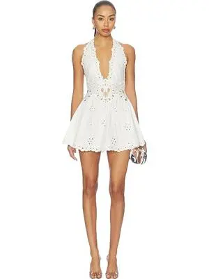 Retrofete Beranice Halterneck Mini Dress With Eyelet Trim - Ivory