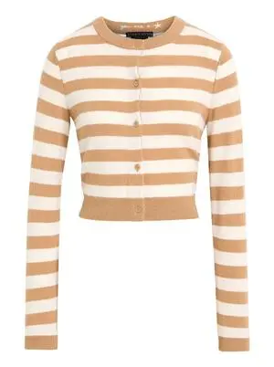 Alice + Olivia Cropped Striped Cardigan - Camel