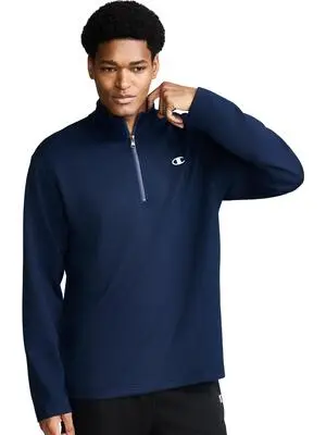 Champion Sport Long Sleeve 1/4 Zip Mockneck, C Logo - Deep Navy