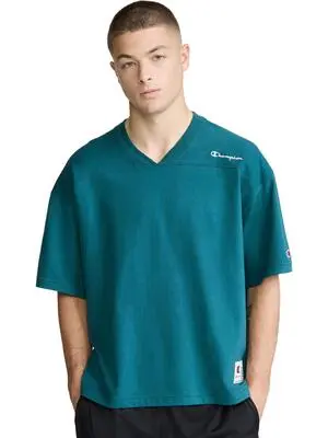 Champion Short Sleeve Boxy T-shirt, Embroidered Script Logo - Deep Teal