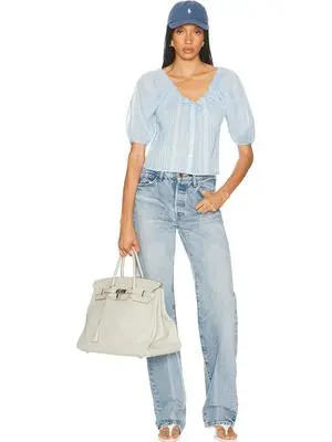 HELSA Voile Peasant Blouse - Light Blue