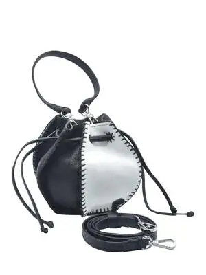 Carlos Falchi Leather Bucket Pouch Bag - Black