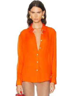 Sprwmn Silk Button Up Shirt - Orange