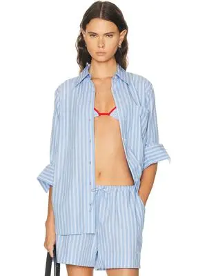 Hunza G Stripe Shirt - Cornflower