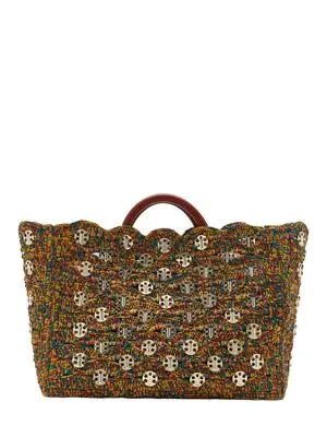 Rabanne Embellished Raffia Tote Bag - Brown