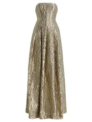 Simkhai SIMKHAI Celeste Pleated Organza Gown Gold