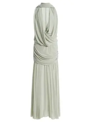 DE LA VALI Draped Halterneck Maxi Dress - Green