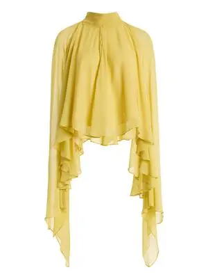 DE LA VALI Chiffon Top With Ruffles And Dramatic Sleeves - Green