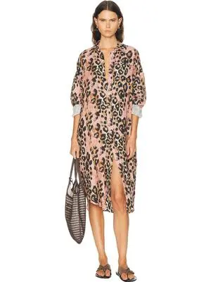 R13 R13 Jumbo Shirt Dress In Pink Leopard Print