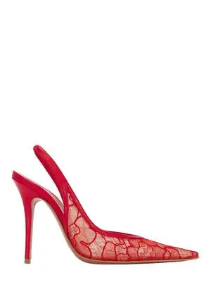 Amina Muaddi Lace Slingback Pumps - Red