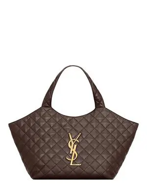 Saint Laurent Medium Icare Quilted Lambskin Tote Bag - Brown