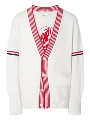 Thom Browne Lobster Intarsia V-neck Cardigan - White
