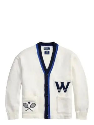 Polo Ralph Lauren Wimbledon 2026 Striped Patch Cotton Cardigan - White