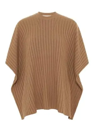 Gabriela Hearst Crew Neck Ribbed Knit Poncho - Camel