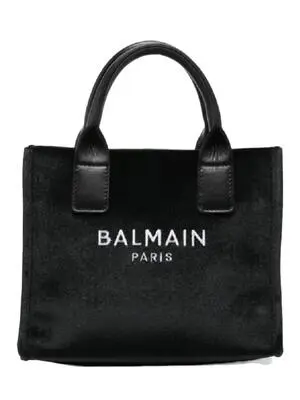 Balmain Logo Embroidered Velvet Tote Bag - Black