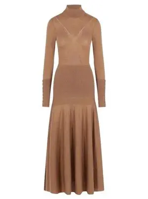 Rabanne Turtleneck Maxi Dress With Button Cuffs - Camel