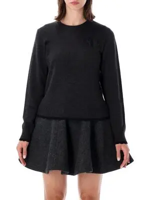 GANNI Crew Neck Long Sleeve Knitwear With Decorative Detail - Black