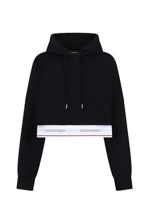 Dsquared2 Logo Tape Cropped Hoodie - Black