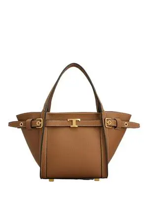 TOD'S T Signature Leather Tote Bag - Brown