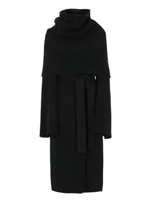 Rick Owens Belted Long Coat With Cape - Black