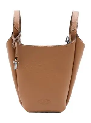 TOD'S Embossed Logo Bucket Bag - Brown