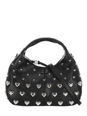GANNI Heart Studded Mini Hobo Shoulder Bag - Black