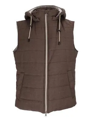 LUBIAM Sleeveless Puffer Vest With Drawstring Hood - Brown