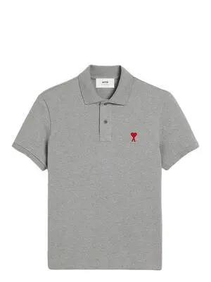 AMI Paris De Coeur Logo Embroidered Short-sleeved Polo Shirt - White