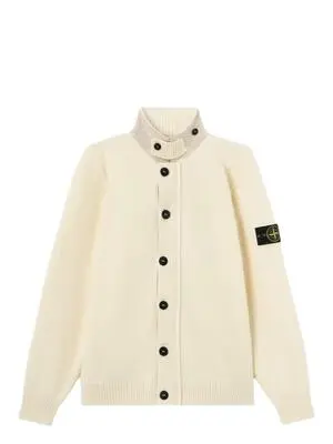 Stone Island High Neck Long Sleeve Knit Cardigan - Ivory