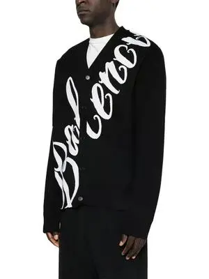 Balenciaga V-neck Cardigan With Logo Detail - Black
