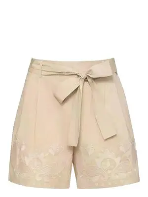 TWINSET Embroidered Belted Shorts - Neutrals