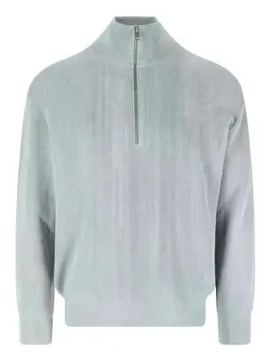 Closed Ribbed Knit Half-zip Sweater - Blue