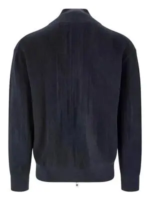 Closed Ribbed Knit Zip-up Cardigan - Blue