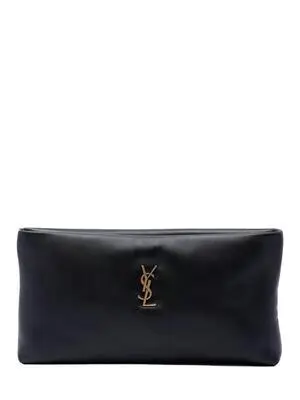 Saint Laurent Lambskin Monogram Calypso Zipped Pouch Clutch Bag - Black
