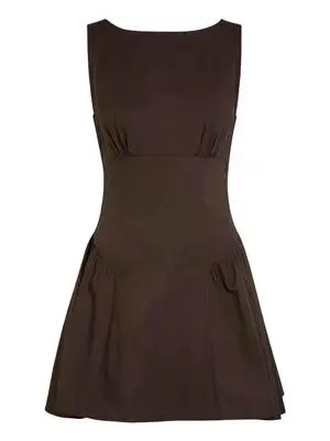Staud Gwen Gathered-waist Flared Mini Dress - Brown