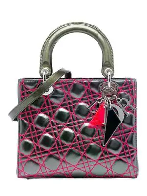 Dior Christian Dior Medium Metallic Lambskin Lady Dior Satchel Grey